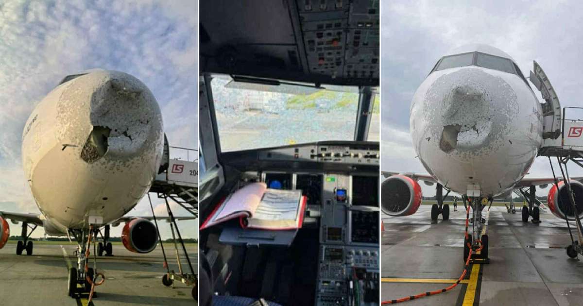 Play aircraft damaged by hail forced to turn back after takeoff from ...
